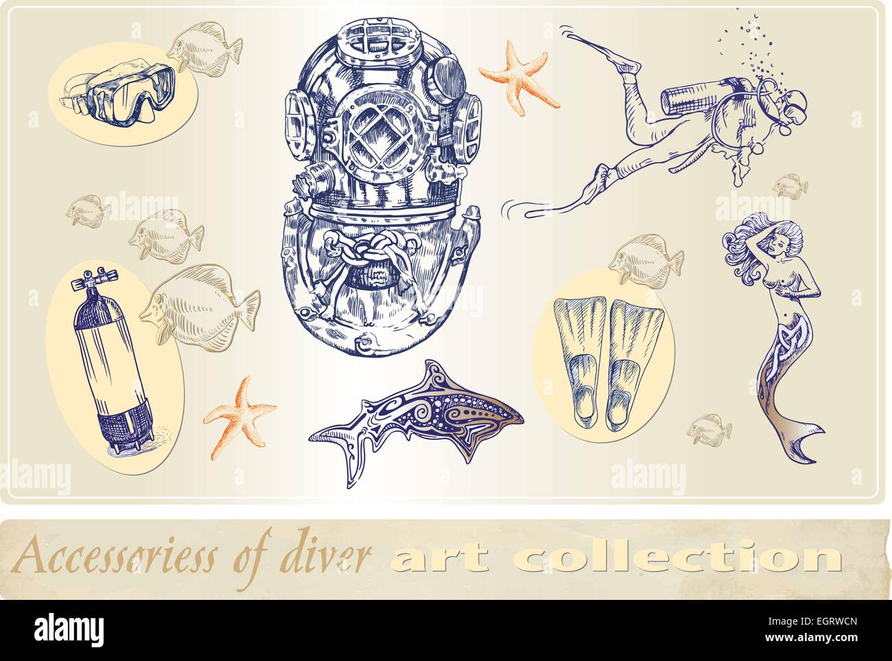 An hand drawn illustration: diving theme Stock Vector Image & Art - Alamy