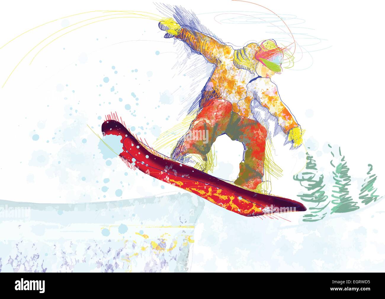 an hand drawn illustration - snowboarder Stock Vector Image & Art - Alamy