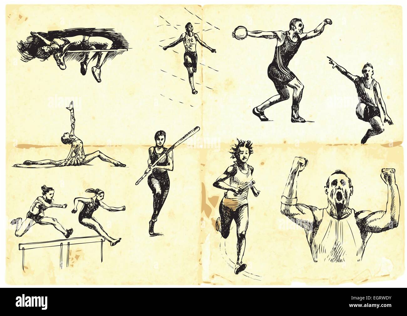 hand-drawn summer sports collection (drawing with a hard tip marker on ...