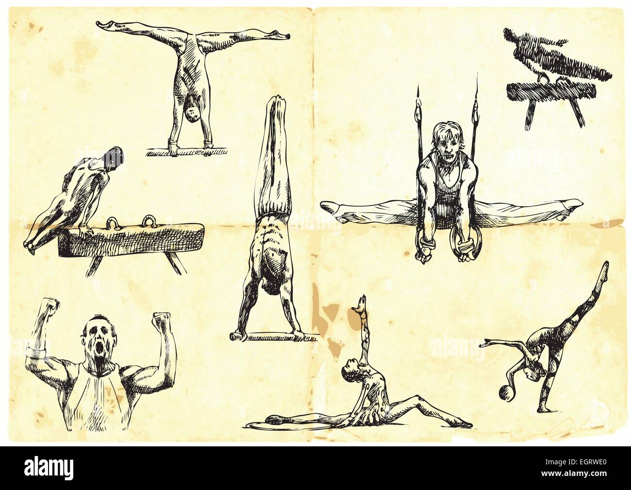 hand-drawn summer sports collection (drawing with a hard tip marker on ...