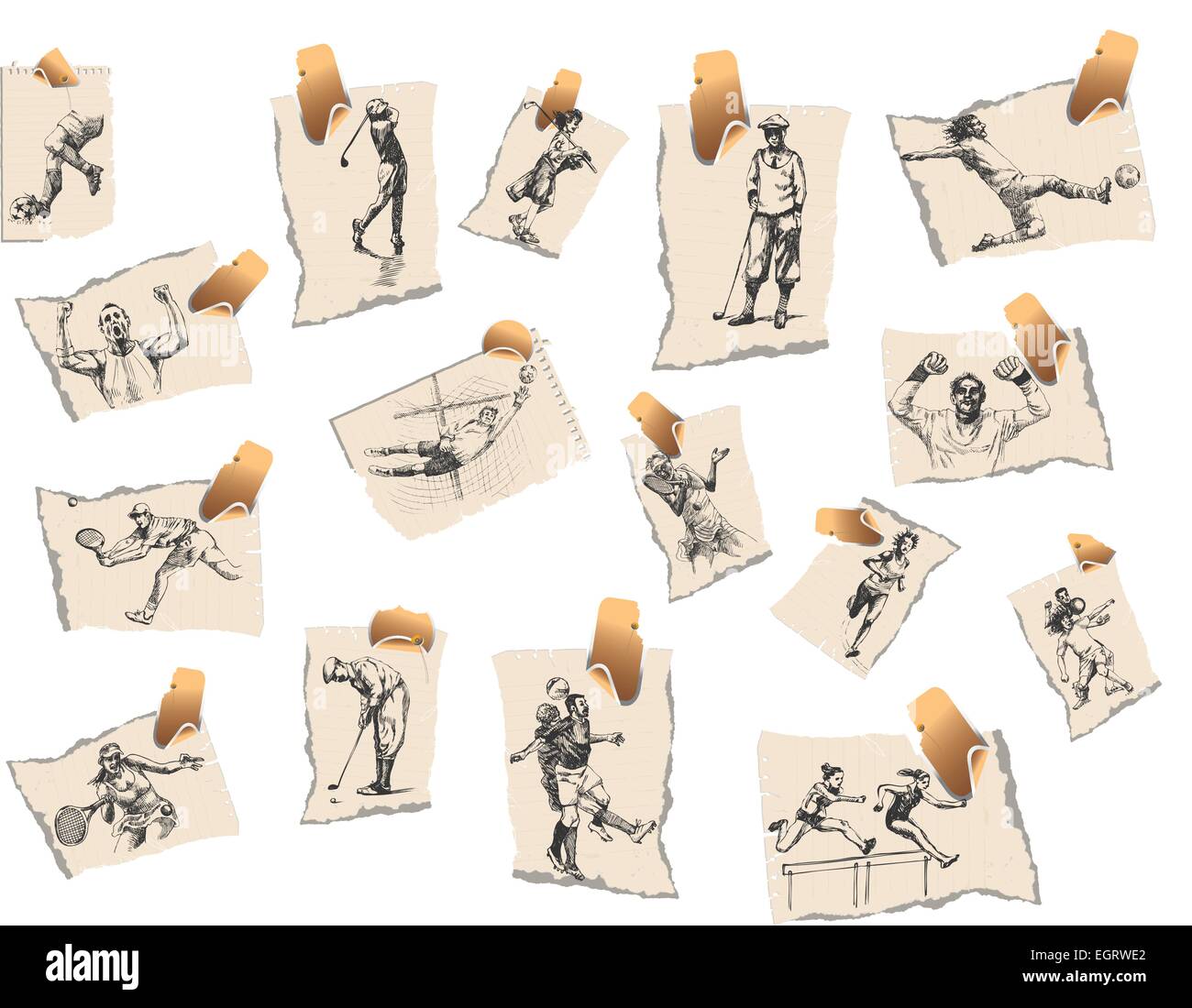 hand-drawn series - SUMMER SPORTS (football, golf, athletics ...