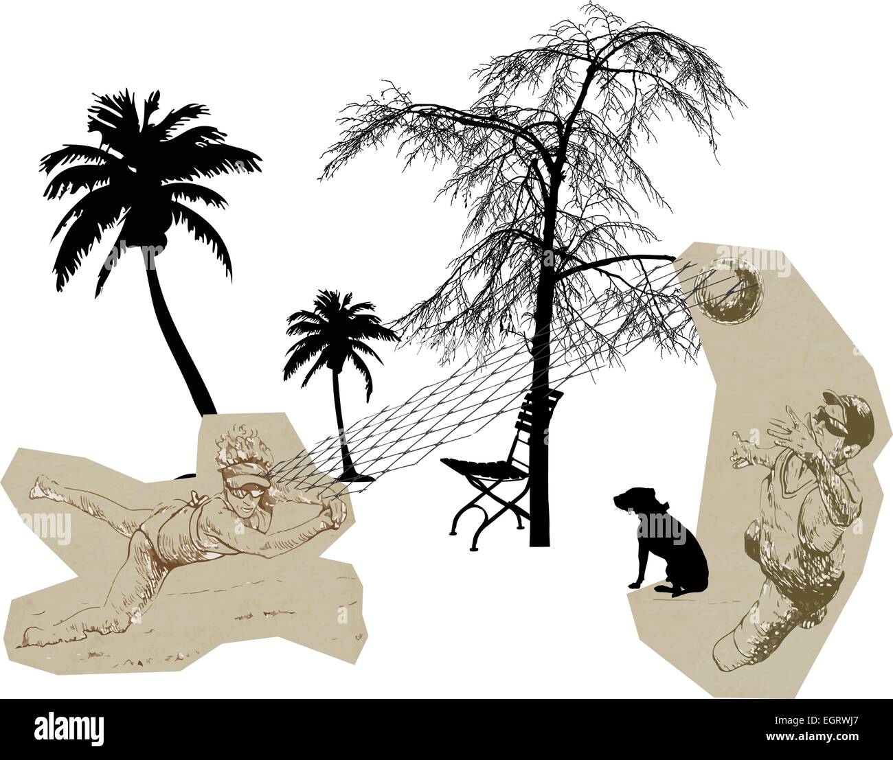 beach volleyball - an hand drawn illustration Stock Vector Image & Art ...