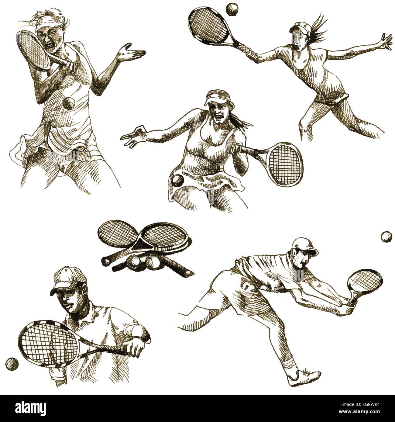 tennis collection - collection of and hand drawn illustrations Stock ...