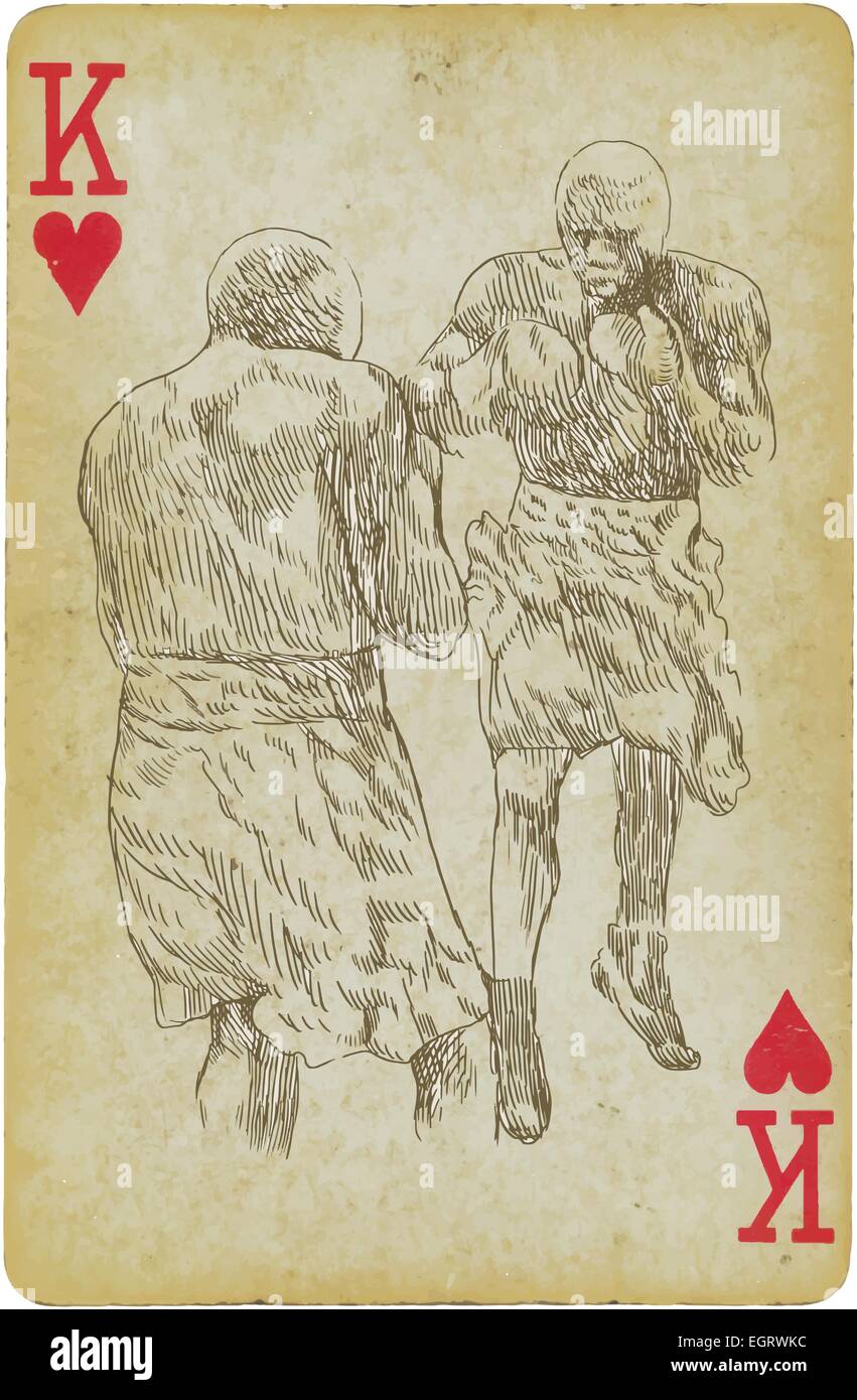 boxing match - an hand drawn illustration in vintage style (line art ...