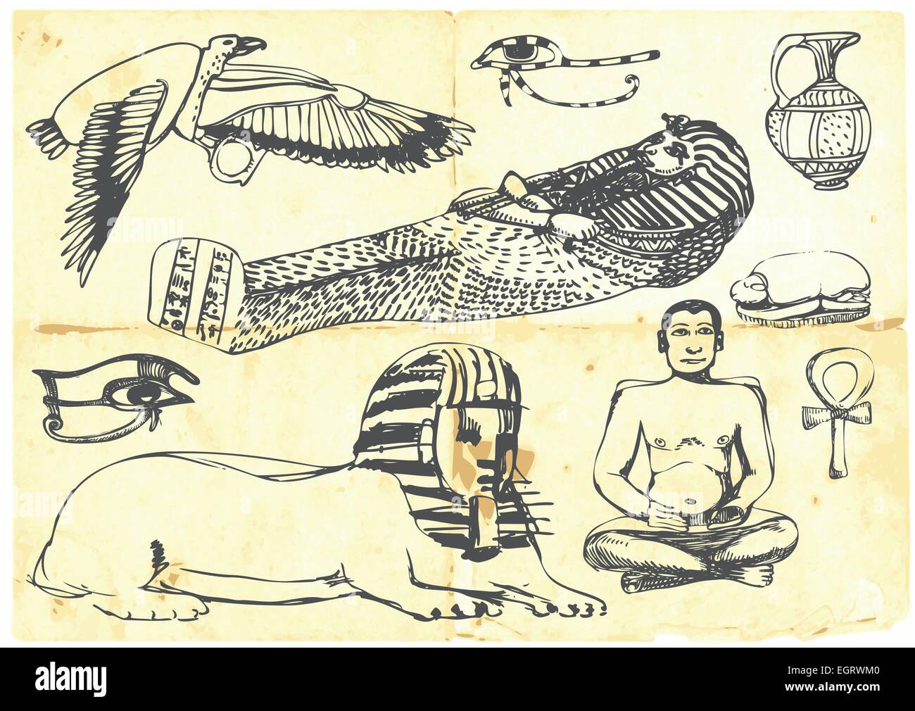 An hand draw illustration - (black marker technique) - Egyptian ...