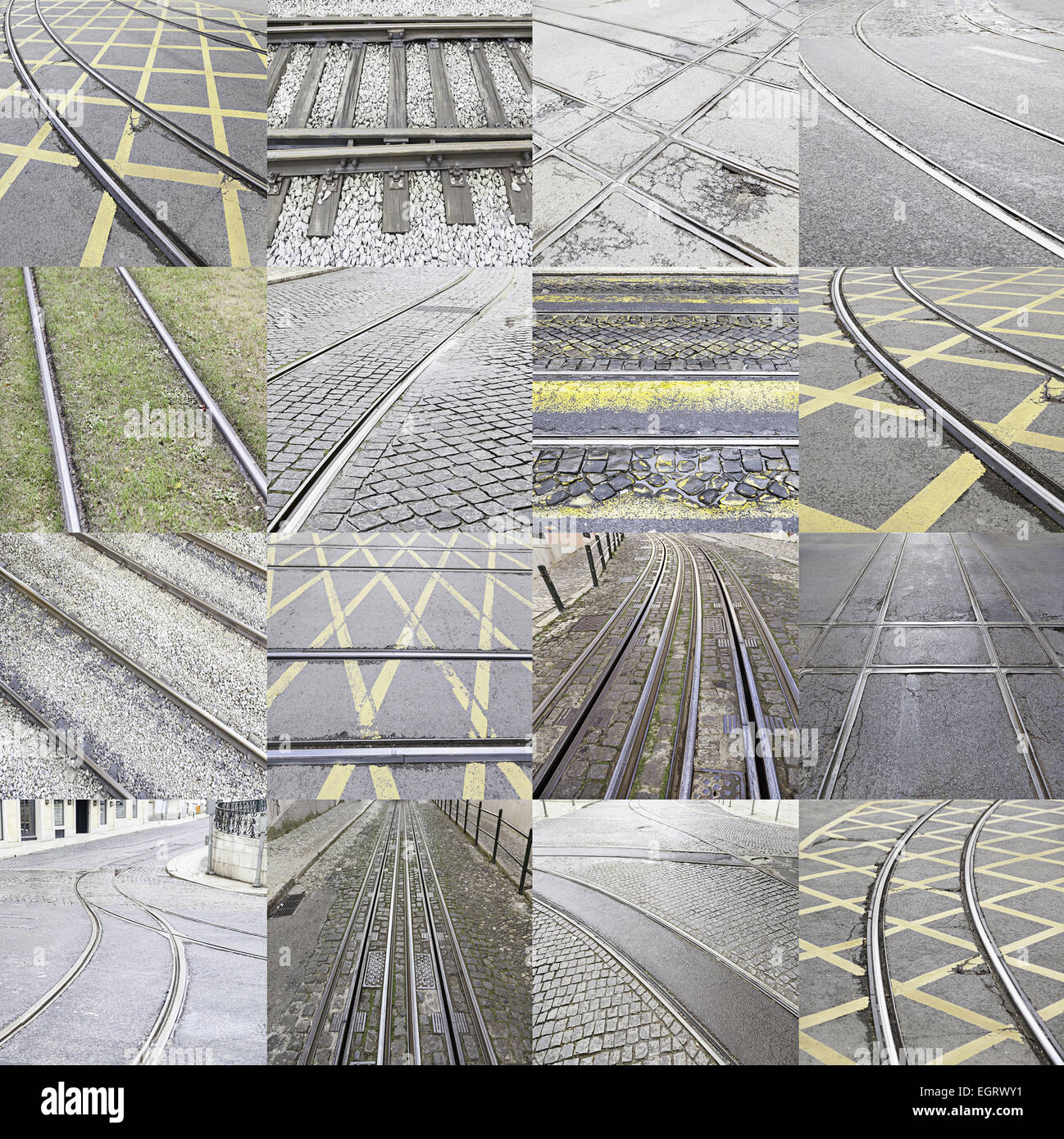 Collage of a railway, a detail of inland transport routes Stock Photo ...