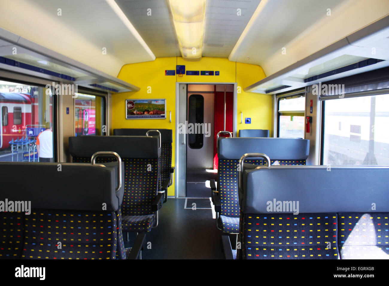 Seats inside a train in Switzerland Stock Photo - Alamy