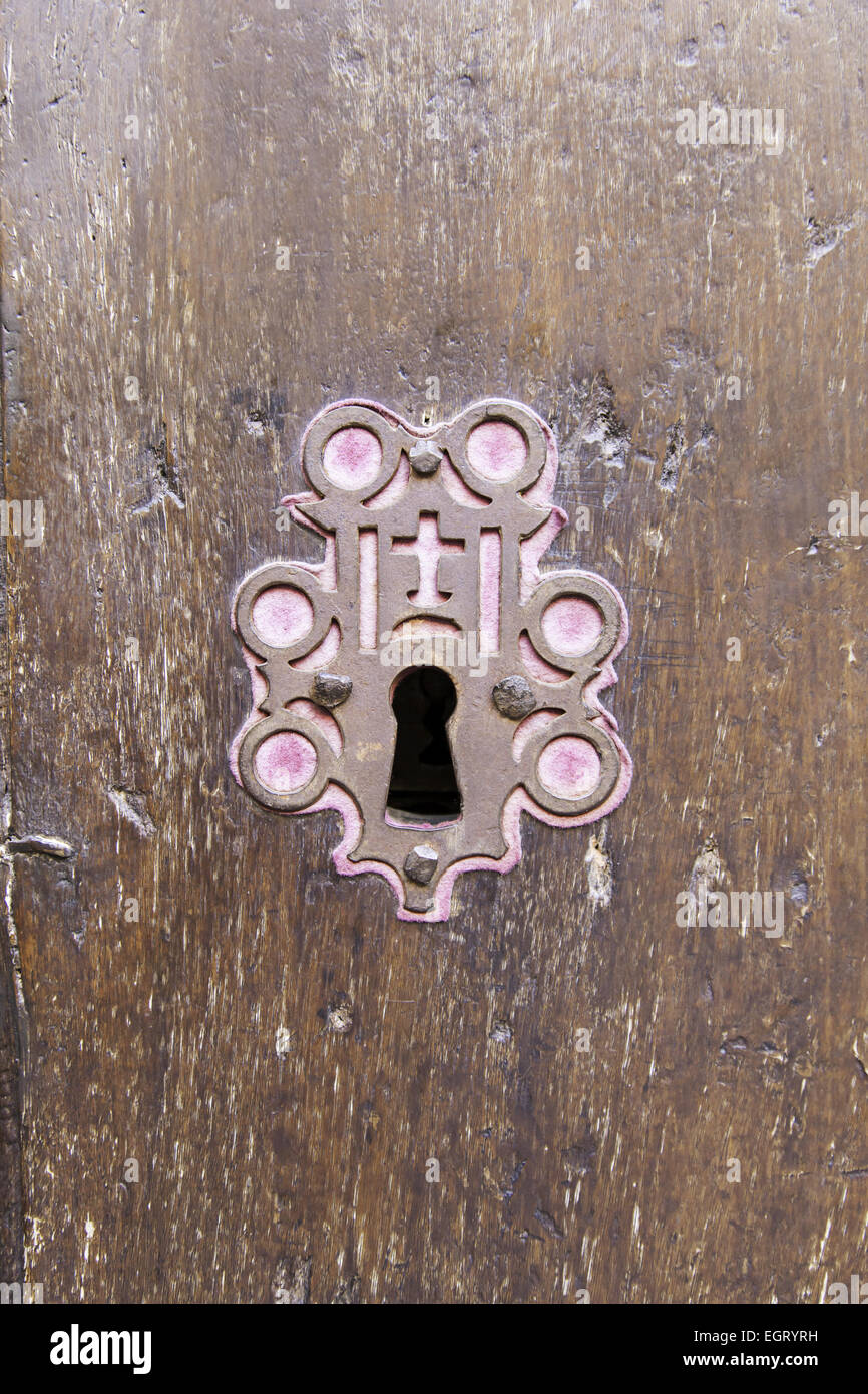 Old door lock, detail of an old lock decorated Stock Photo - Alamy