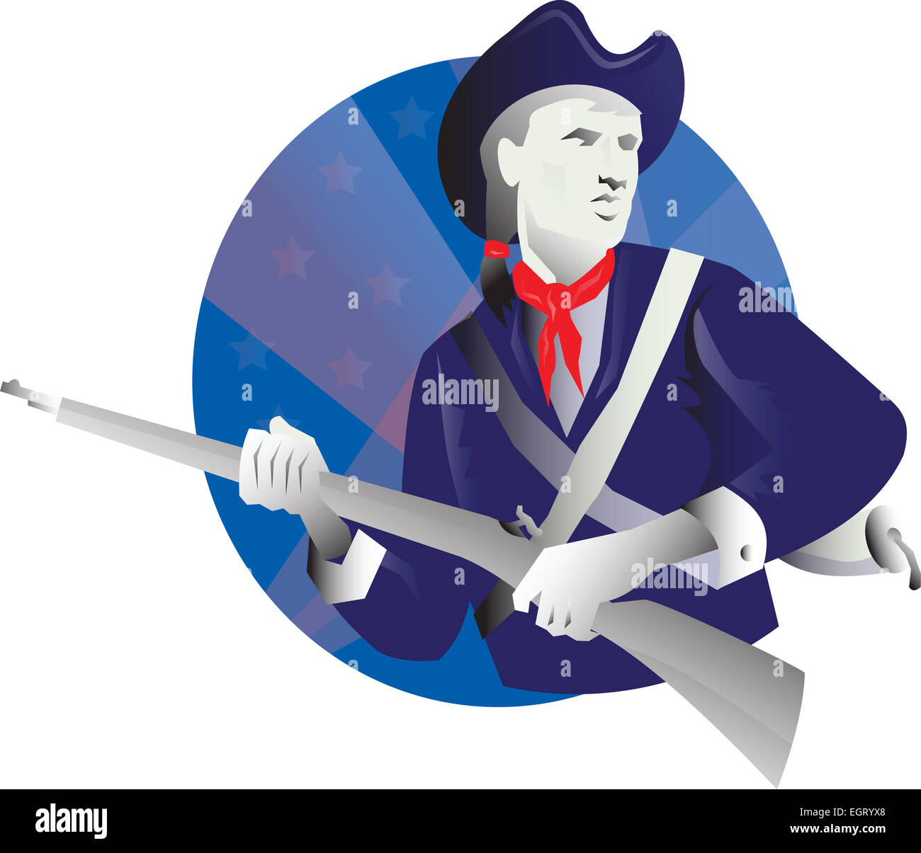 Illustration of an American minuteman revolutionary soldier with rifle ...