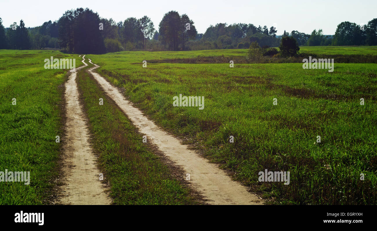 The rural car track road. Evening Stock Photo - Alamy