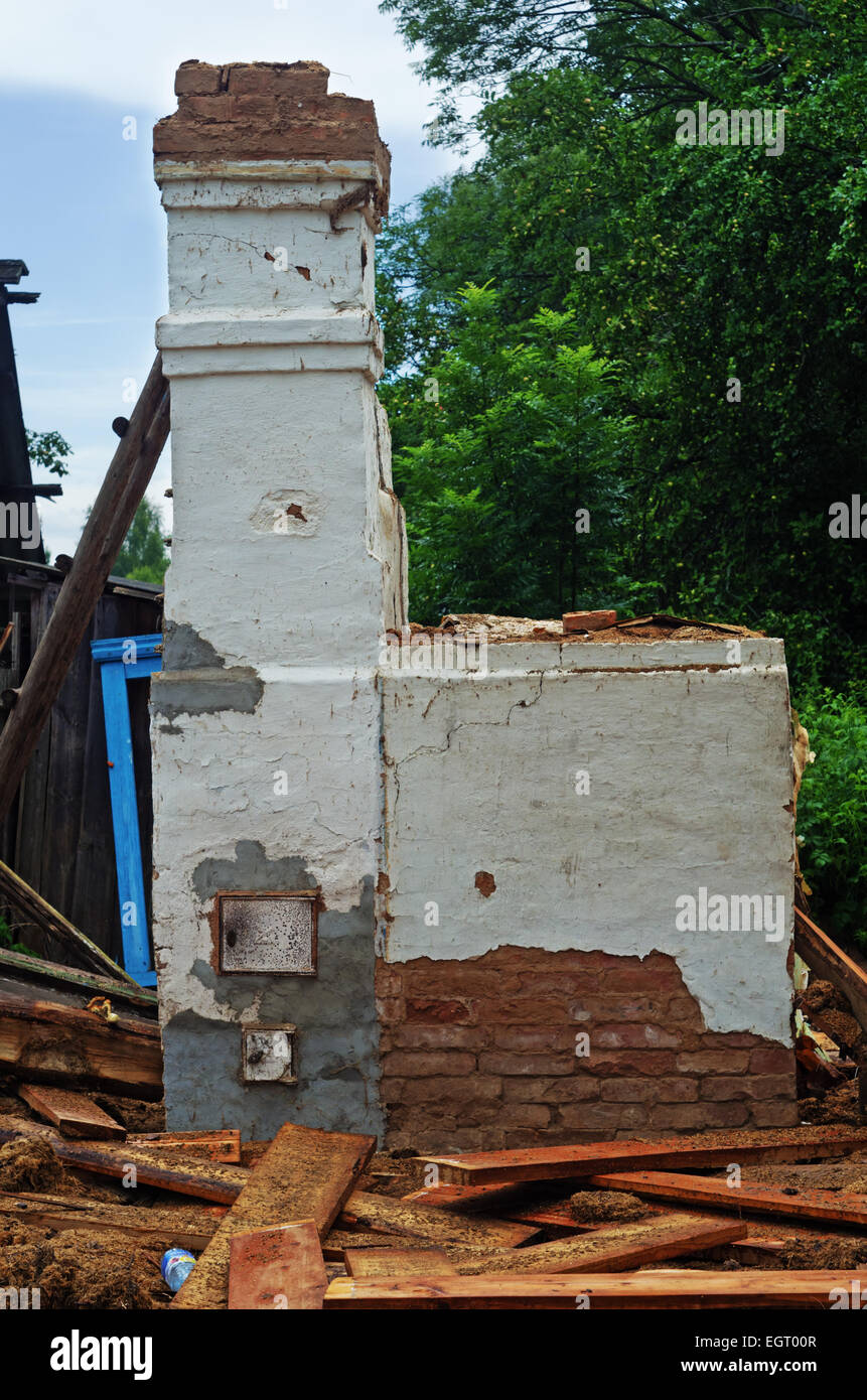 The brick stove for cooking, heating for house and with sleeping bench ...