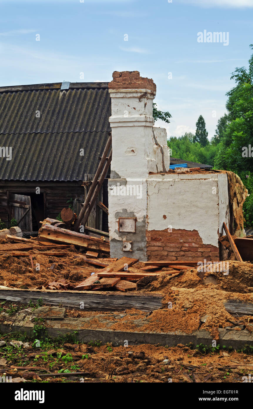 The brick stove for cooking, heating for house and with sleeping bench ...