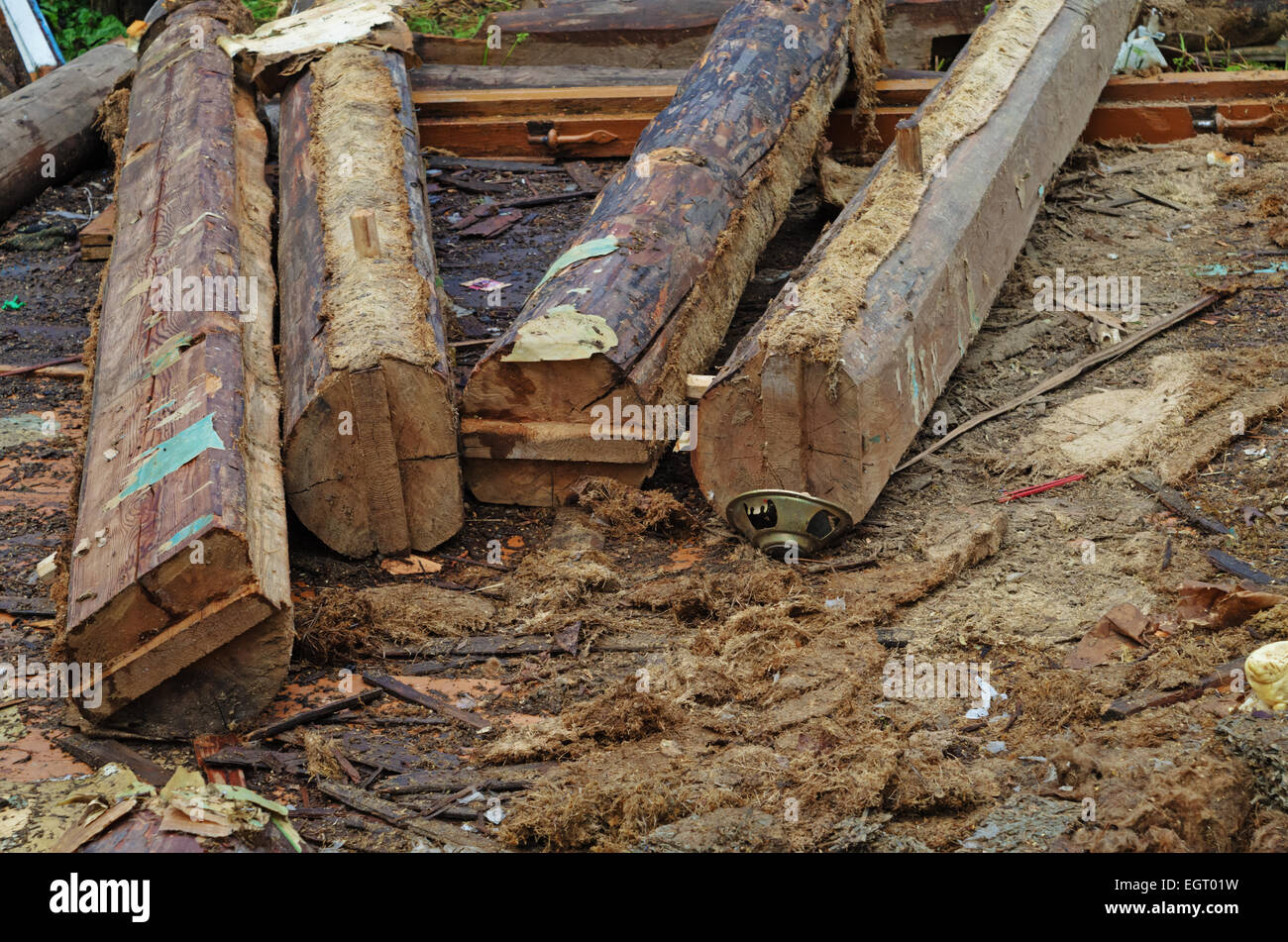 Logs - a basis of internal walls in the wooden house ( izba ).The ...