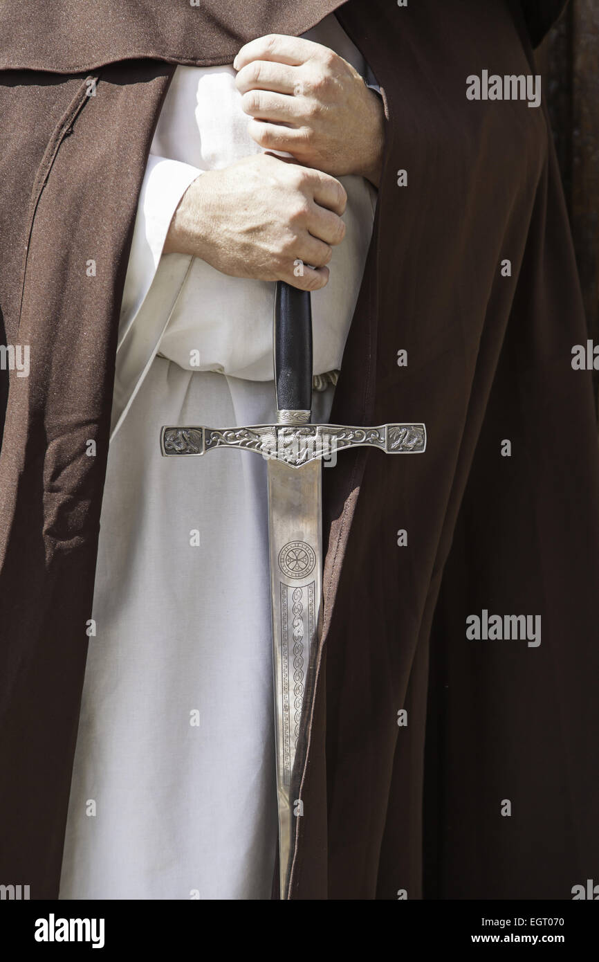 Medieval knight with sword, detail of an old medieval warrior, war and ...