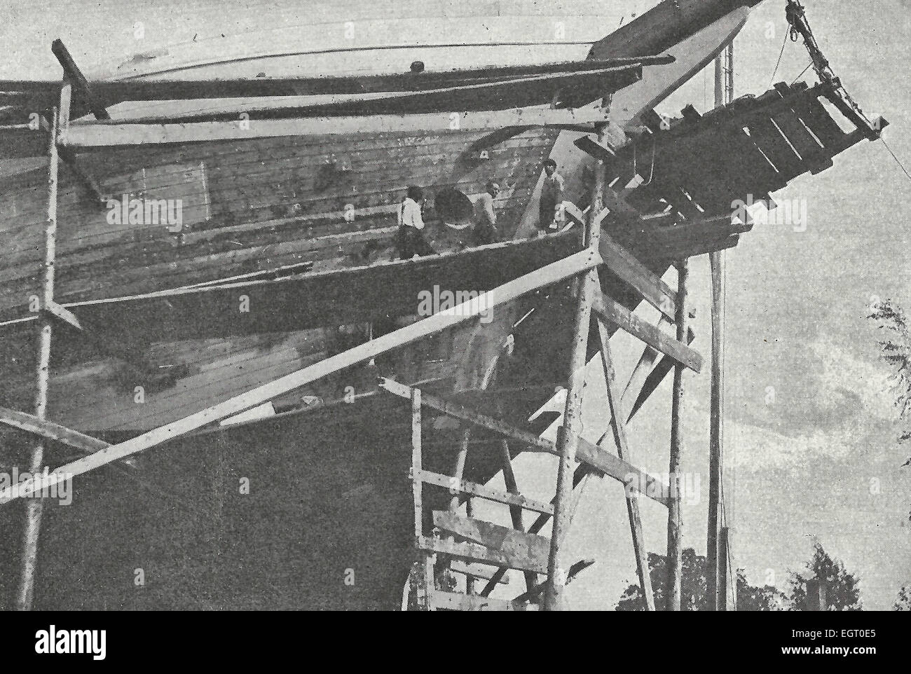 At the Hawse hole - A new schooner Shipbuilding in Maine, 1916 Stock ...