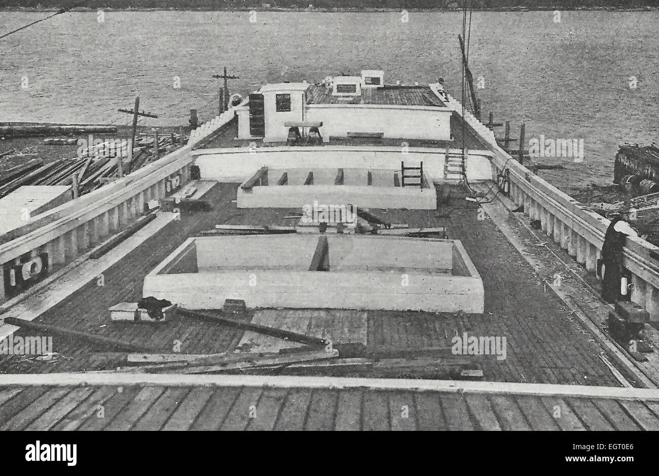 On the deck of a schooner building at Bath, Maine - looking aft to the ...