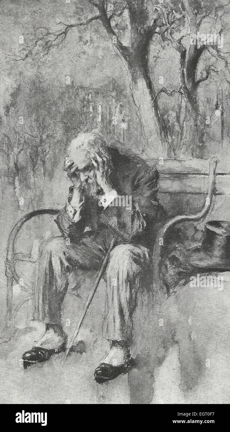 A man sitting on a Union Square bench, his head in his hands, 1916 ...