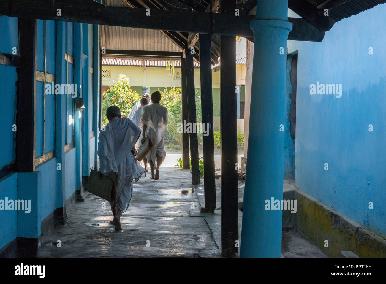 Monks In Hallway, Uttar Kamalabari Satra, Majuli Island Stock Photo - Alamy