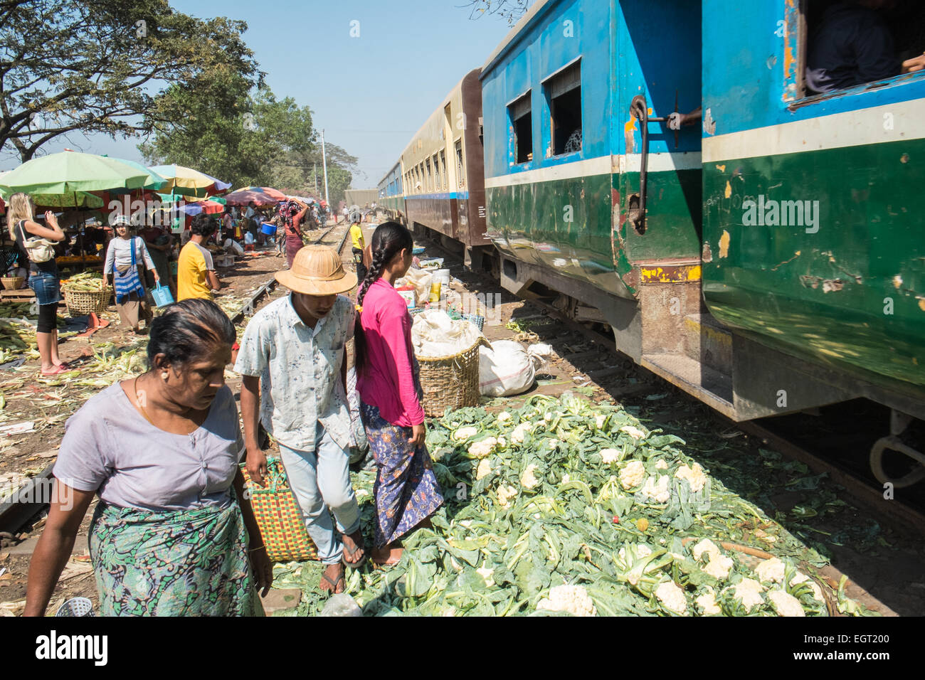 At fruit and vegetable market next to train tracks, 3 hour circle train ...