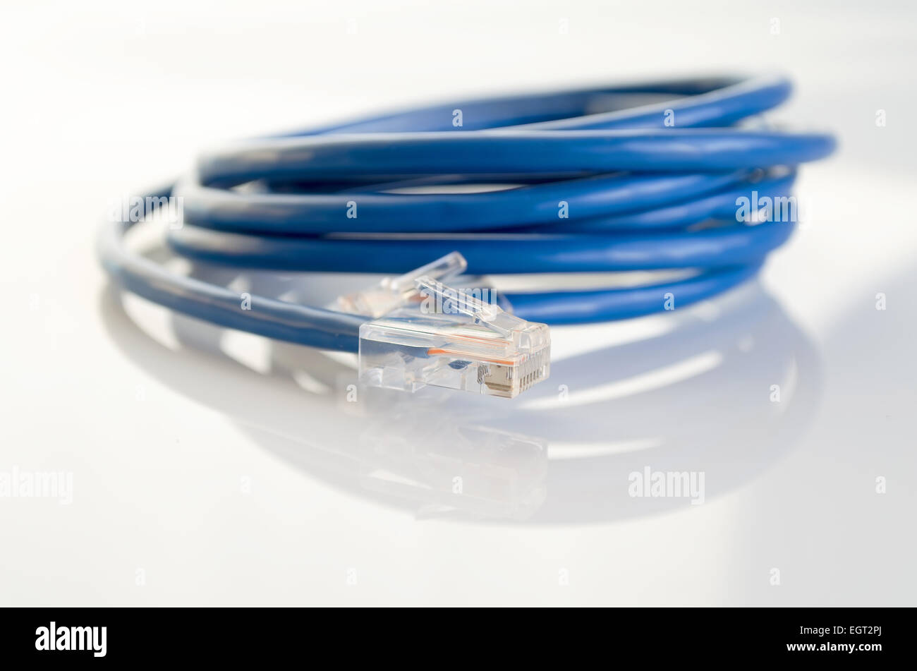 Rj45 blue network plug on white Stock Photo - Alamy