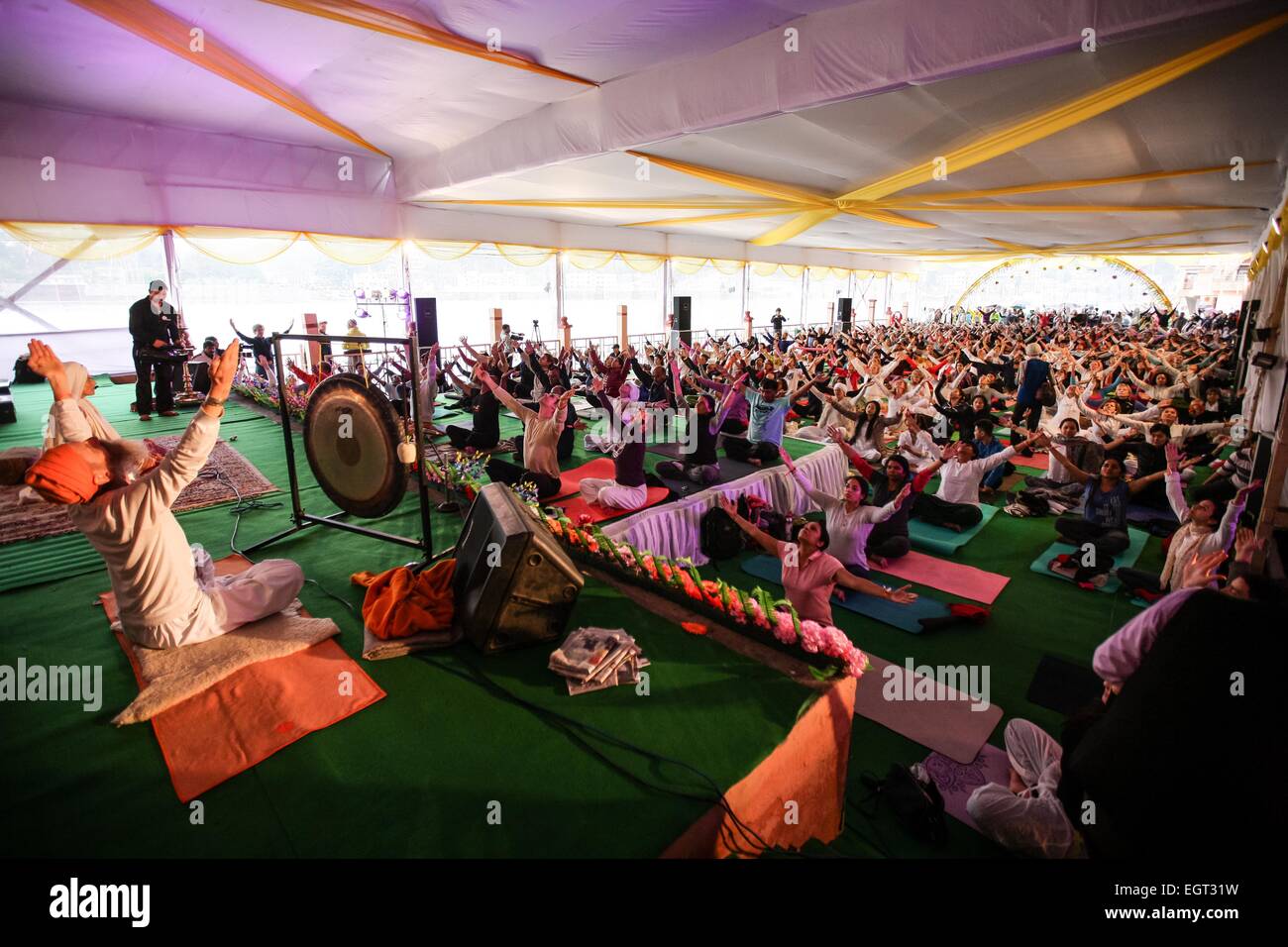 Rishikesh, India. 1st Mar, 2015. Yoga practitioners practise at the ...