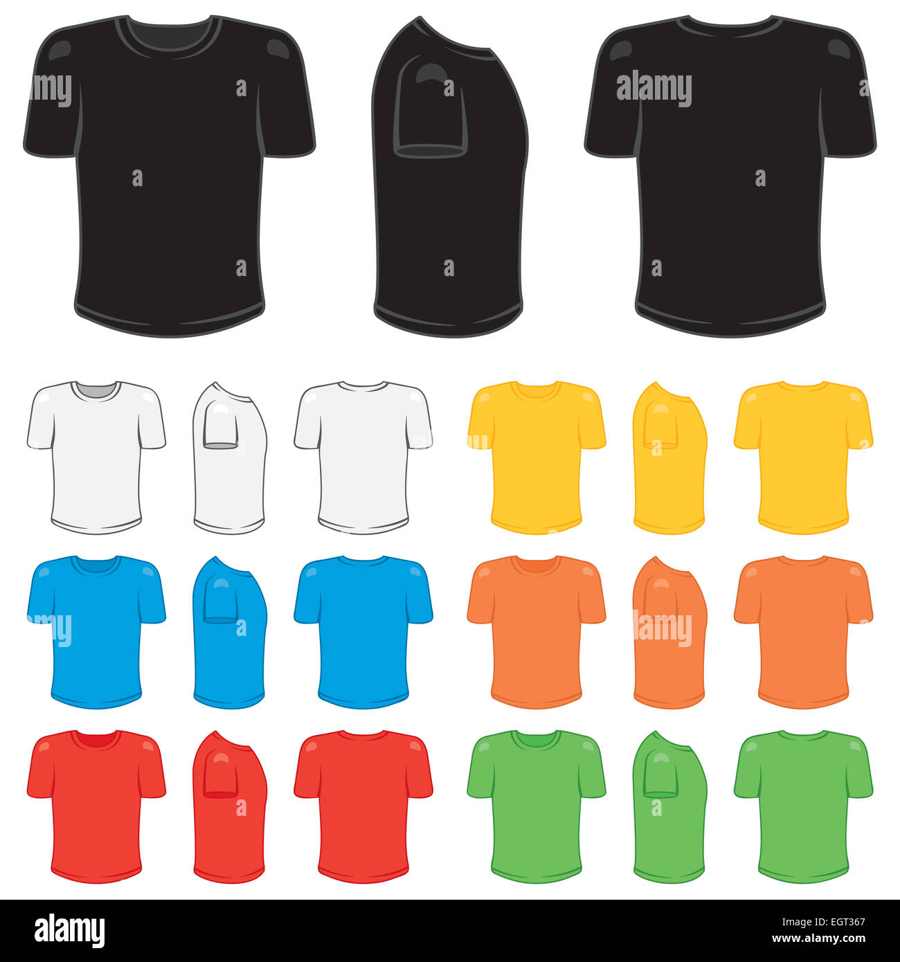 Graphic male t-shirt in a variety of basic colors Stock Photo - Alamy