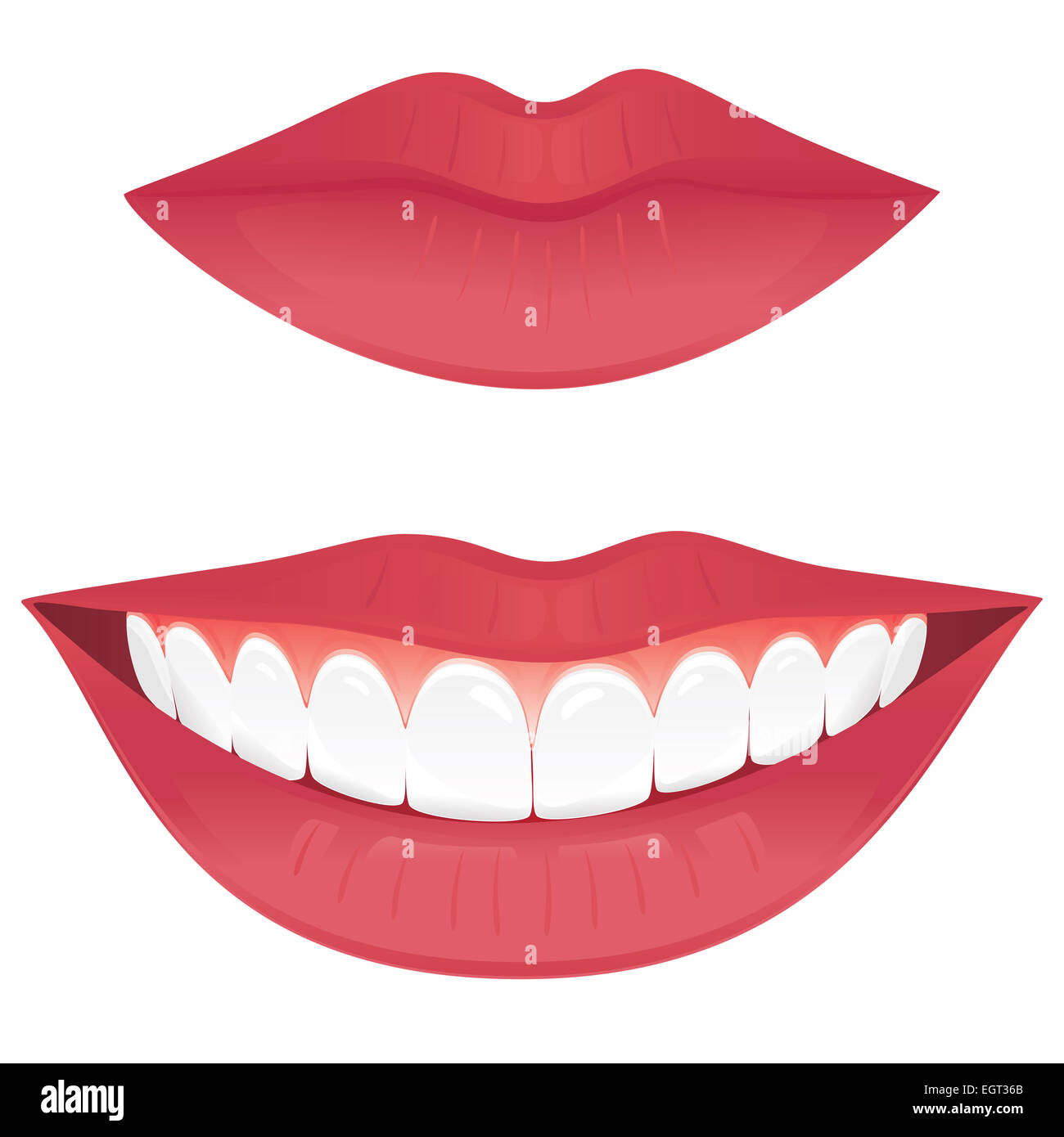 Closed lips and a smiling mouth with healthy teeth isolated on white ...