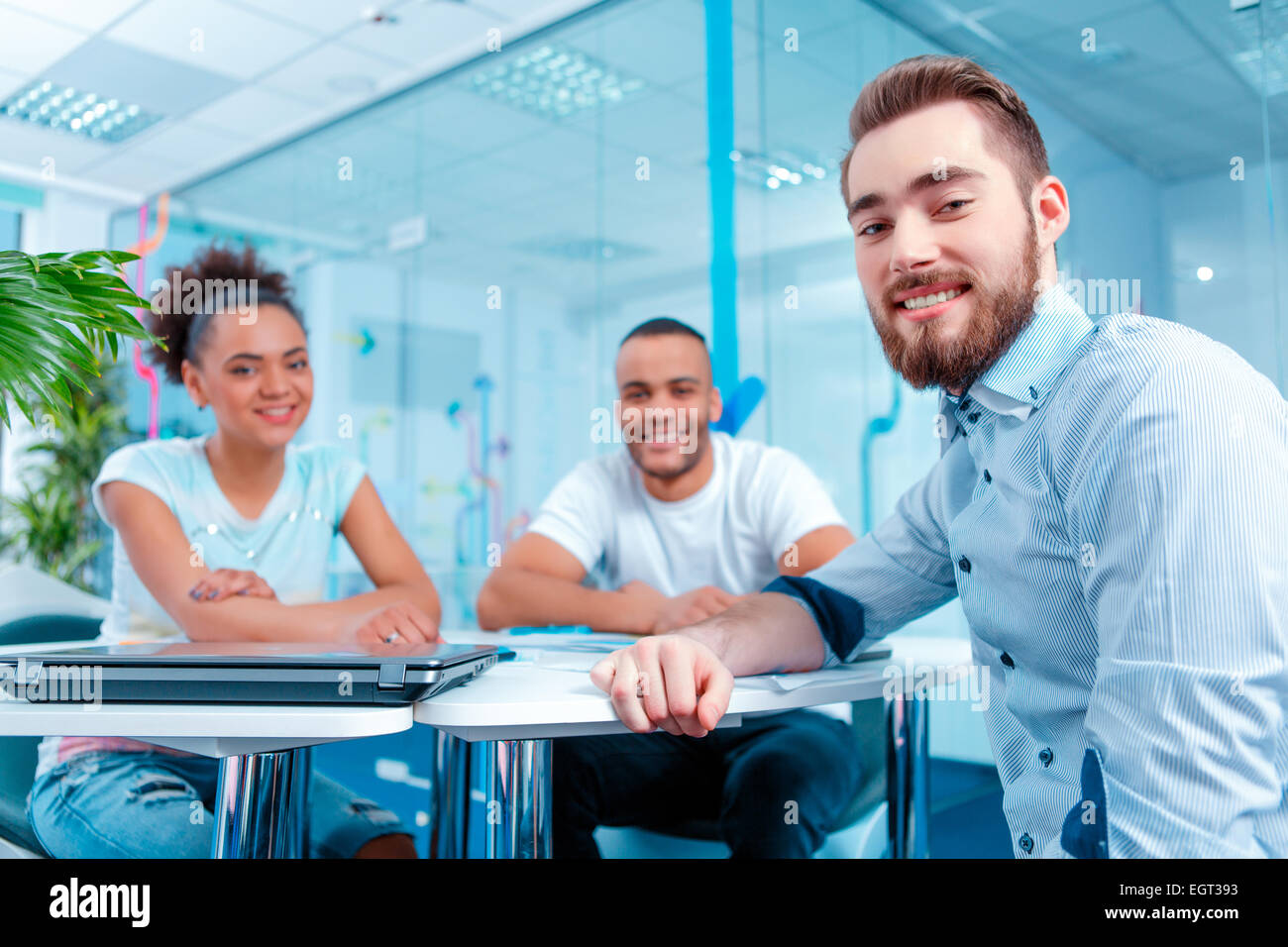 Young creative people at brainstorming Stock Photo - Alamy