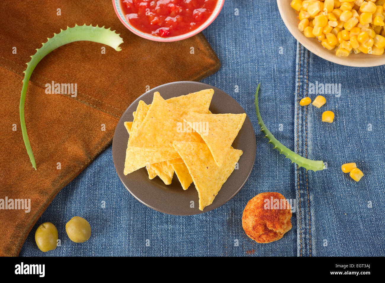 Mexican nachos served with a salsa sauce Stock Photo - Alamy