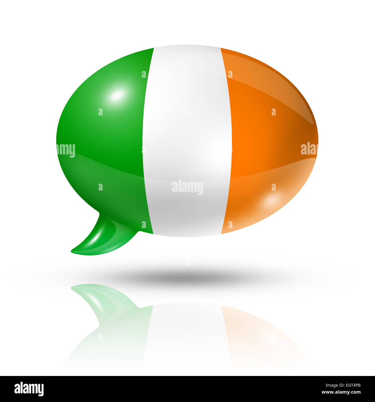 three dimensional Ireland flag in a speech bubble isolated on white ...