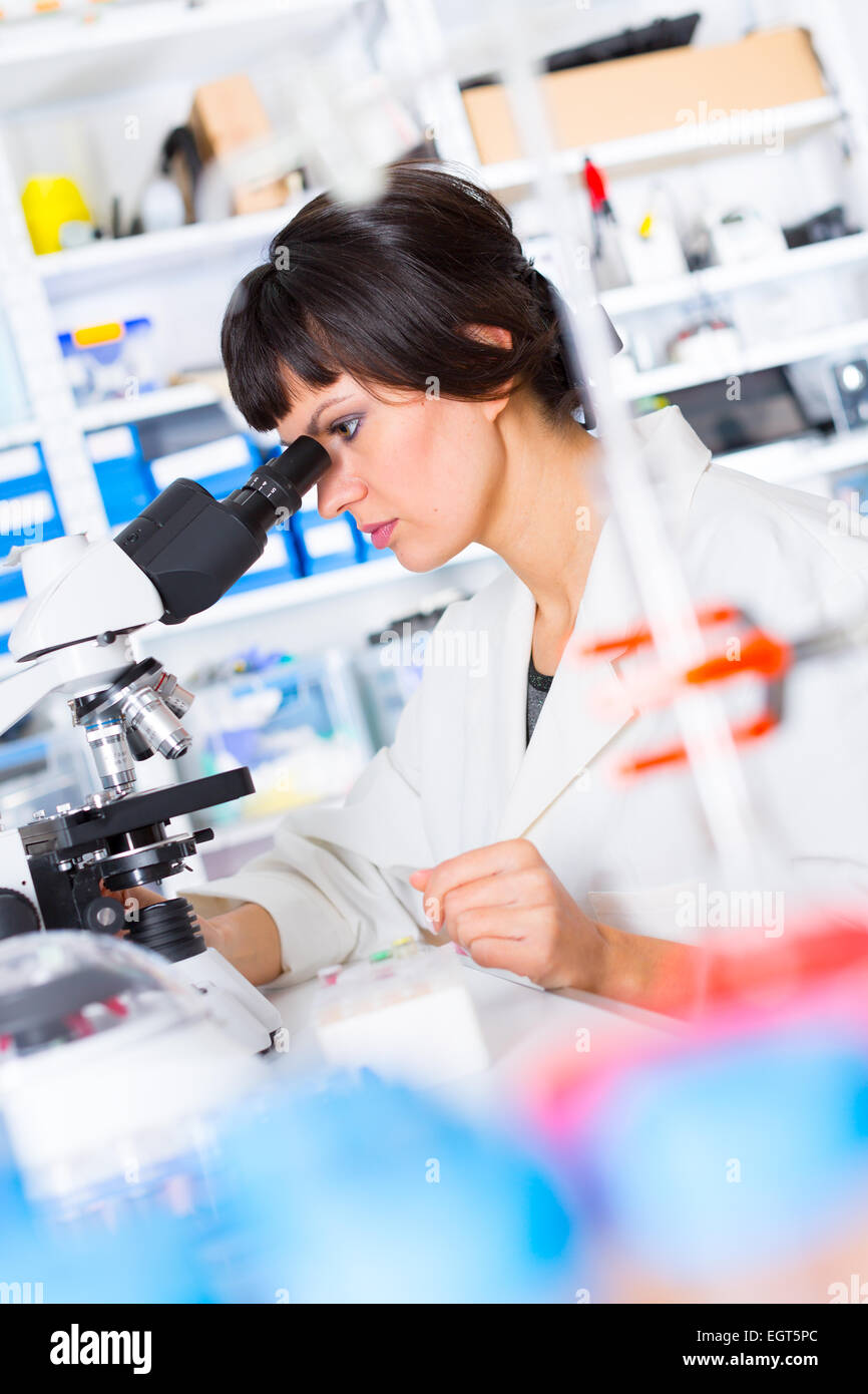 woman in a laboratory looking in a a microscope Stock Photo - Alamy