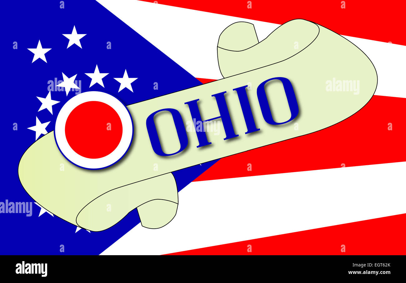 A scroll with the text Ohio with the flag of the state detail Stock ...