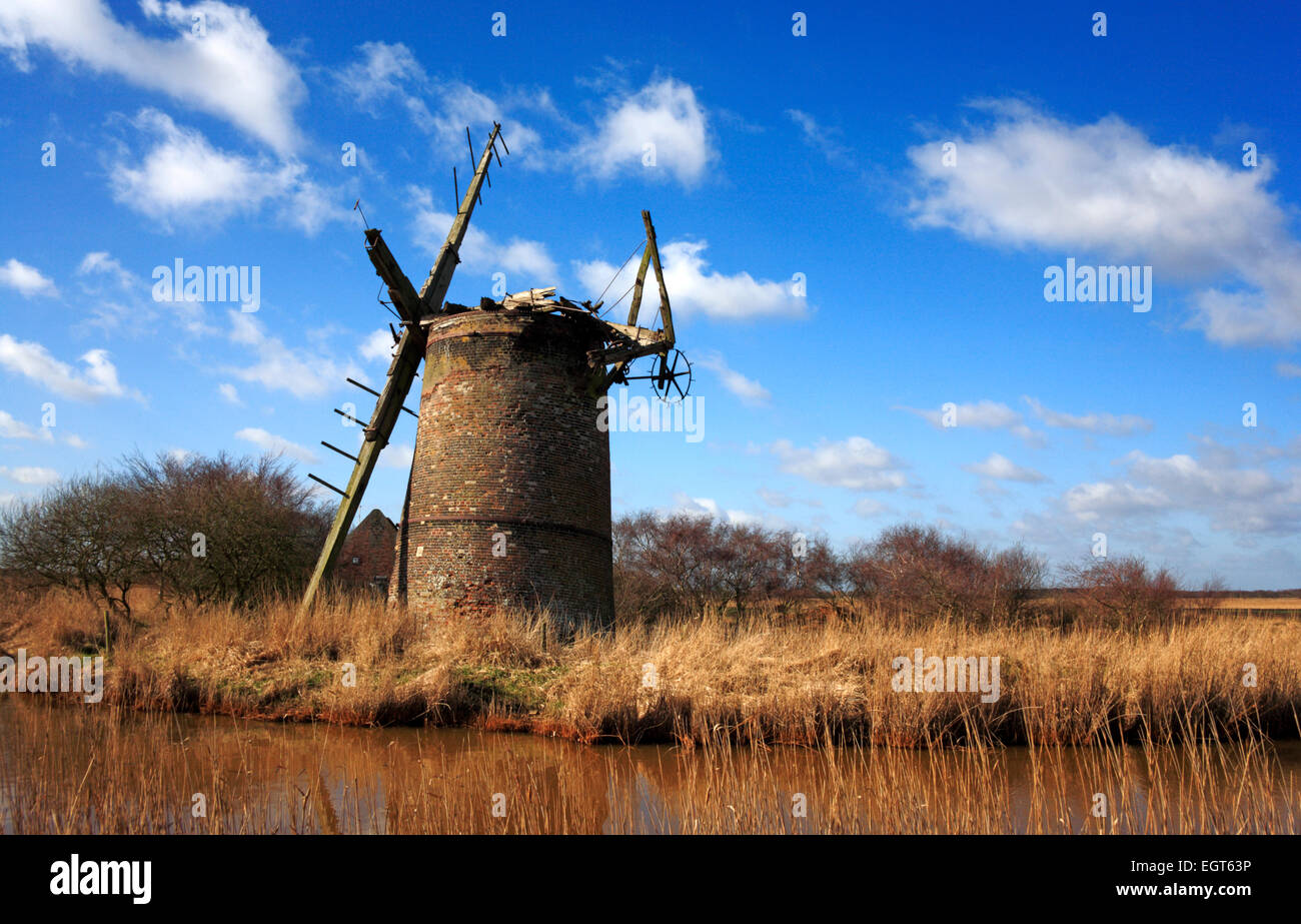 A view of the derelict Brograve Drainage Mill on the Norfolk Broads ...