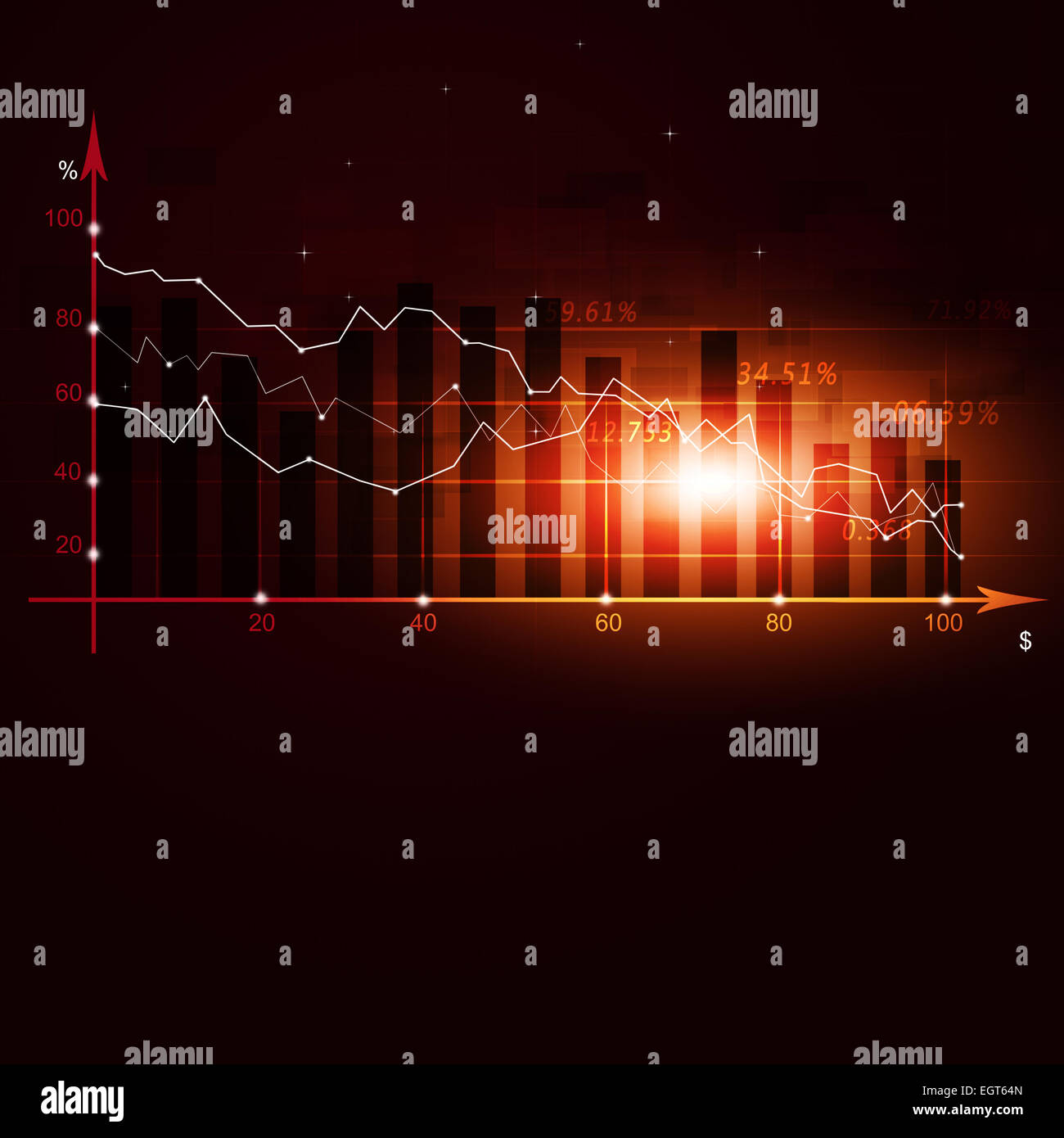 abstract finance crisis diagram on world map red business background ...