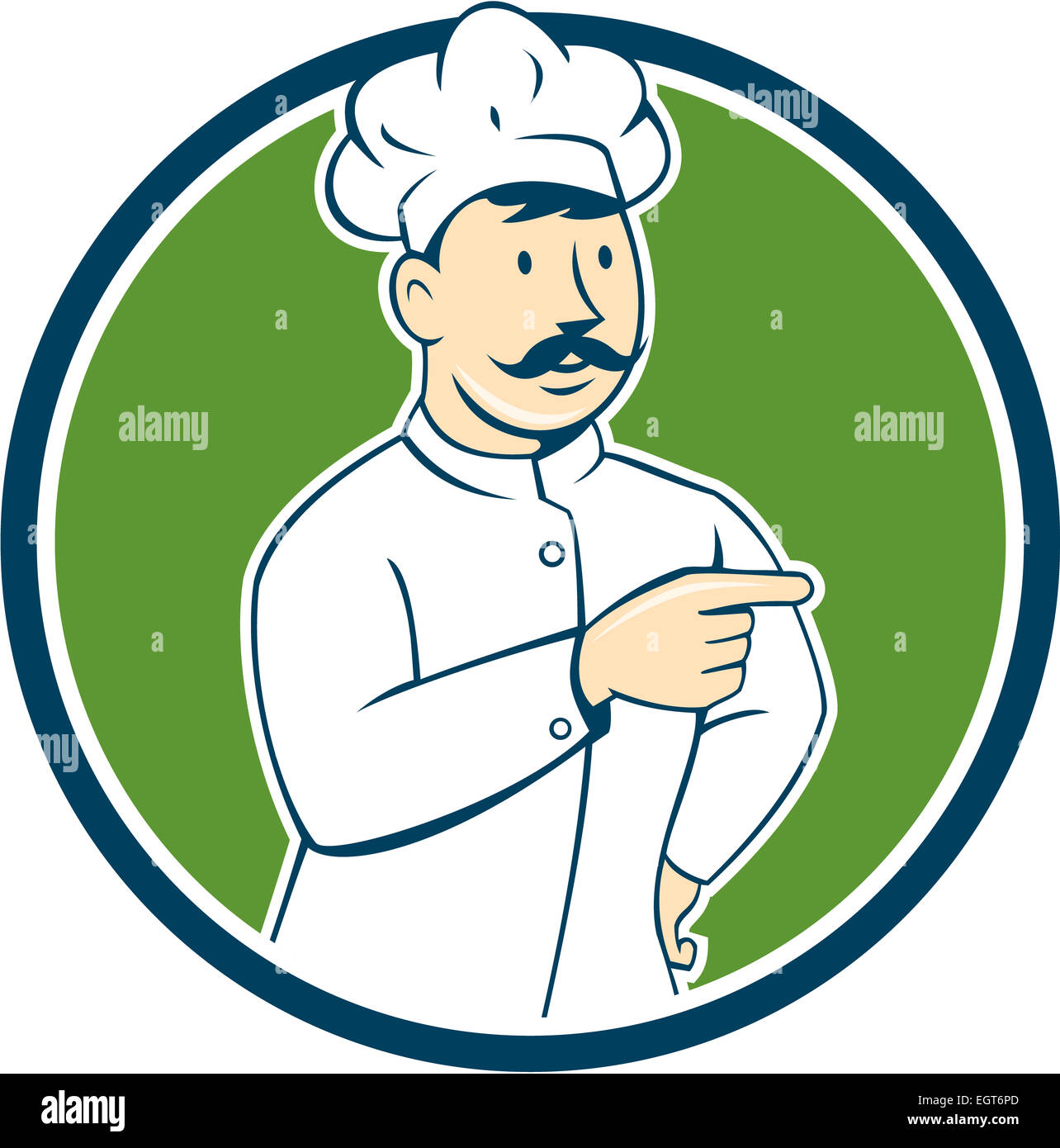 Illustration of a chef cook baker with mustache pointing looking to the ...