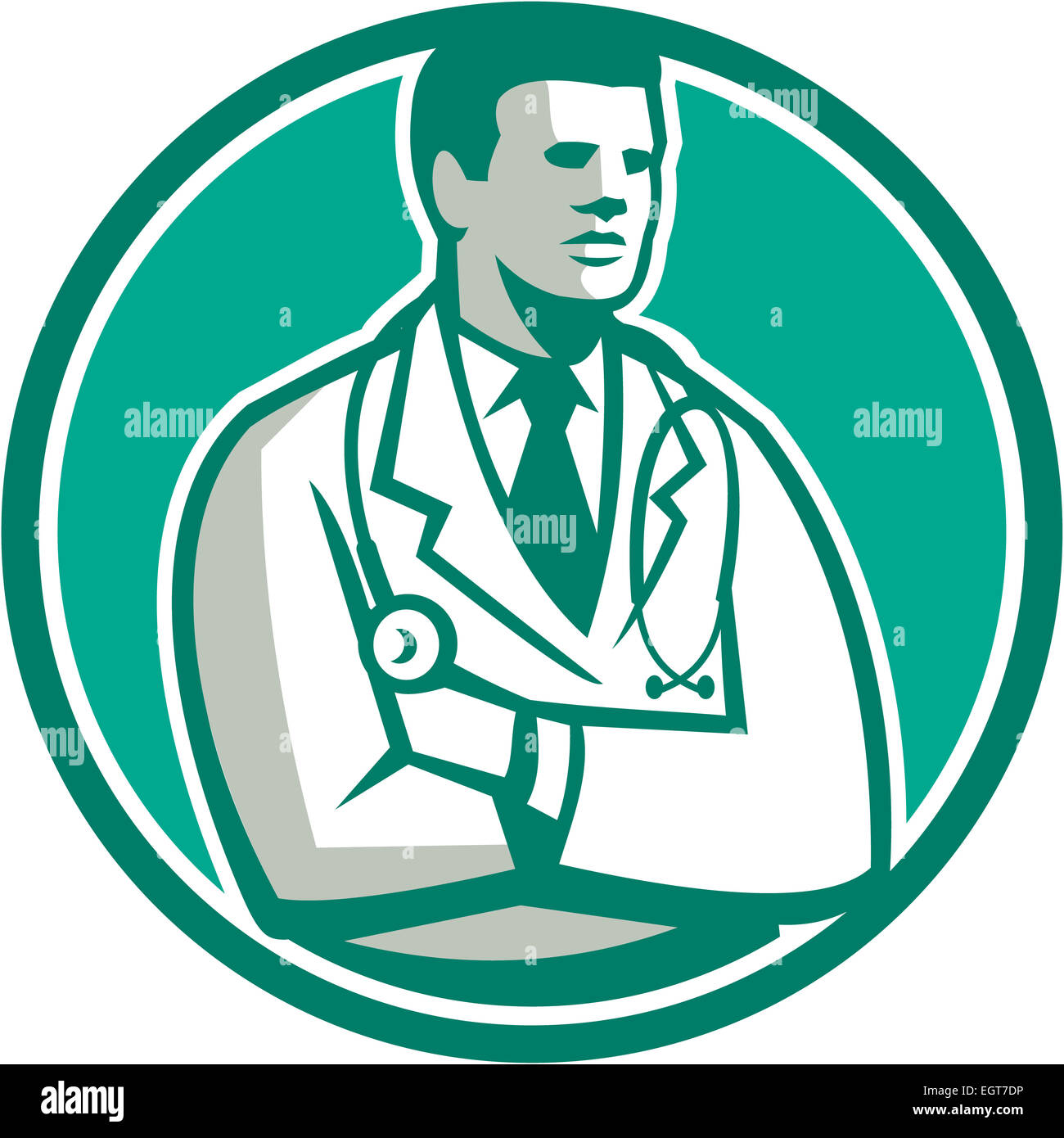 Illustration of a male medical doctor with stethoscope over shoulder ...