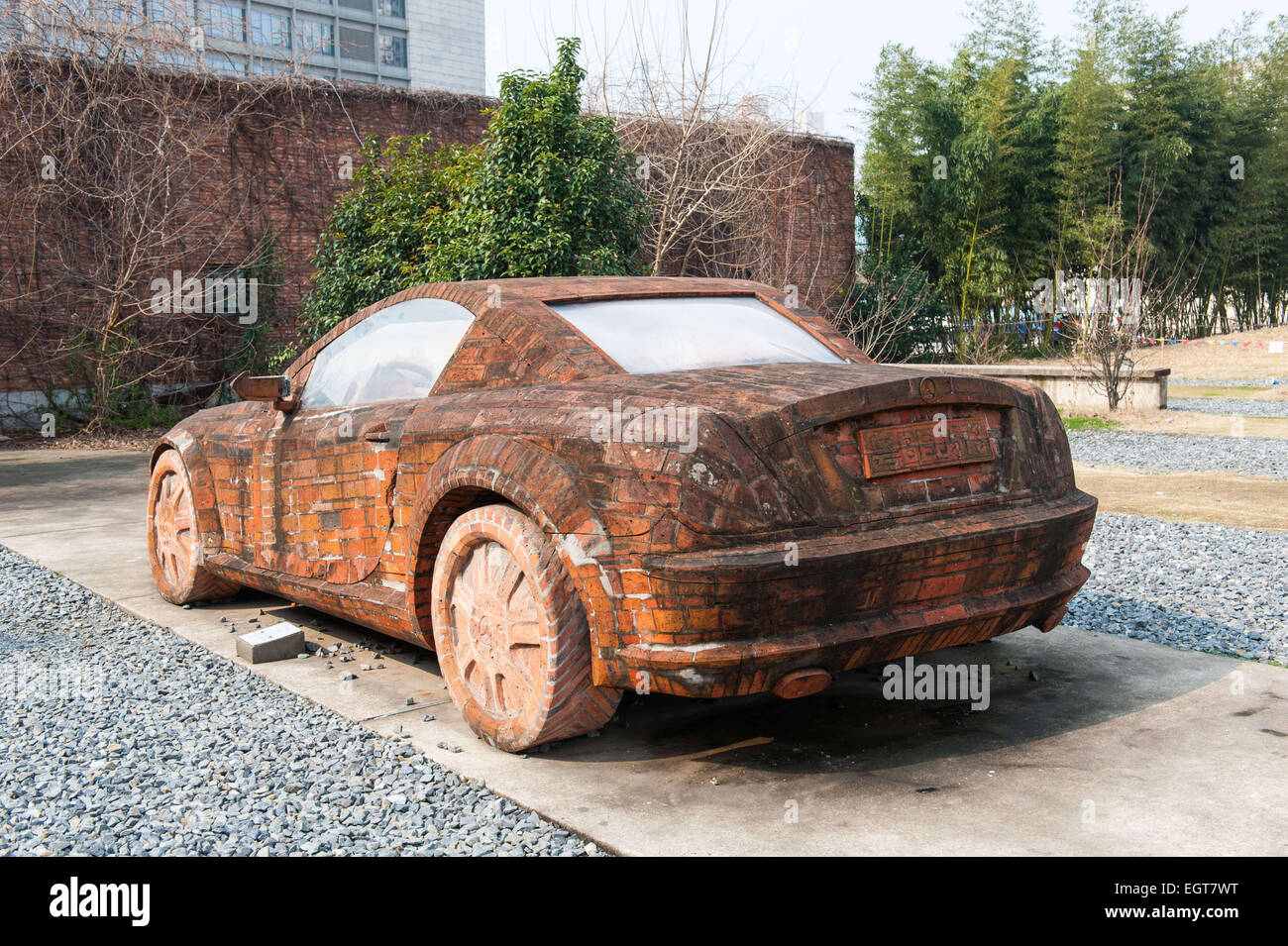 Shanghai, China. 1st March, 2015. A Benz car made of red bricks parks ...