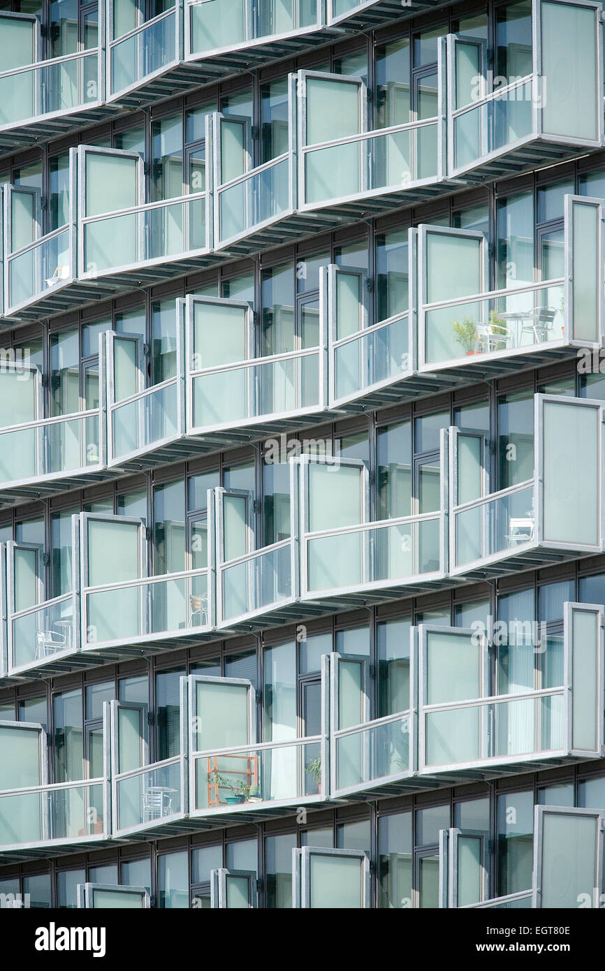 Balcony detail, Abito housing, Salford Quays, Manchester, England, UK ...