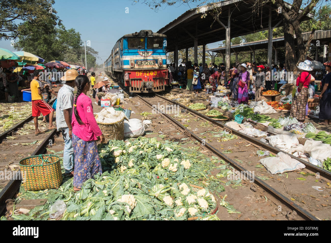 At fruit and vegetable market next to train tracks, 3 hour circle train ...