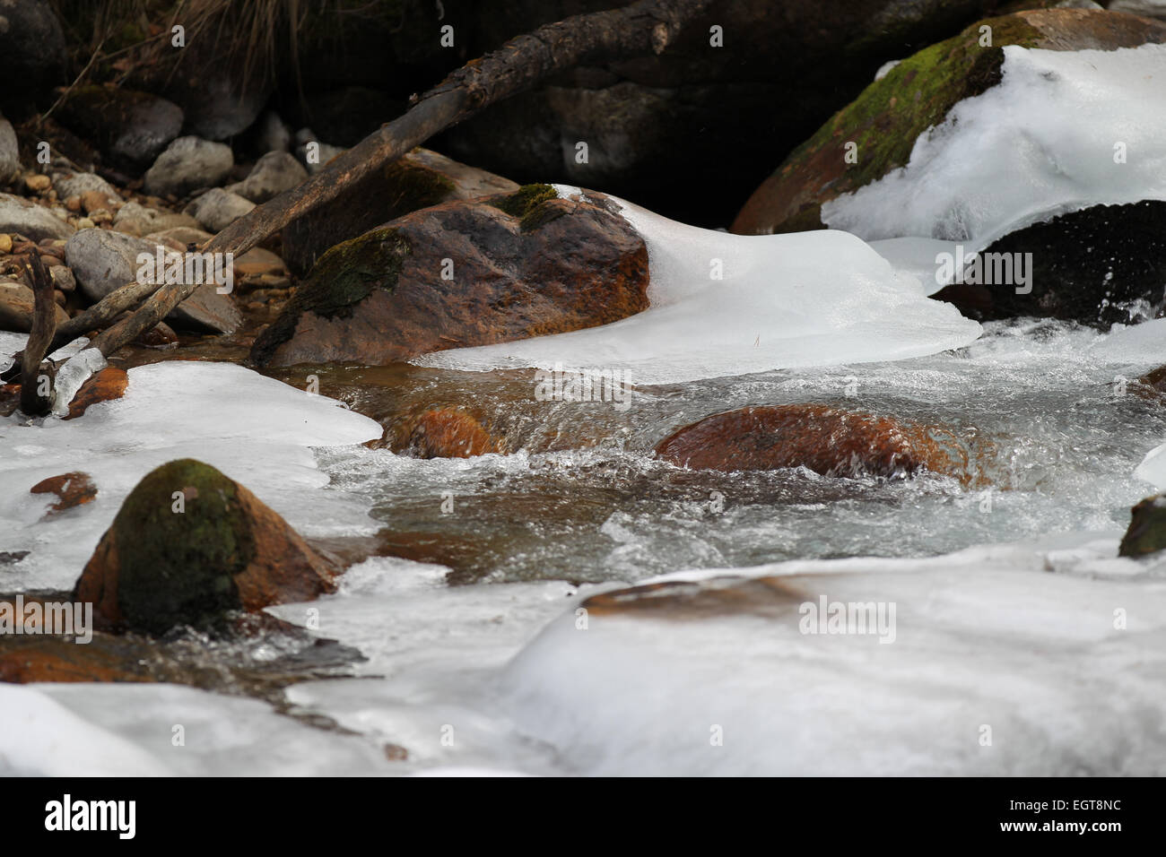 scenic views of the mountain stream flowing between the mountains Stock ...