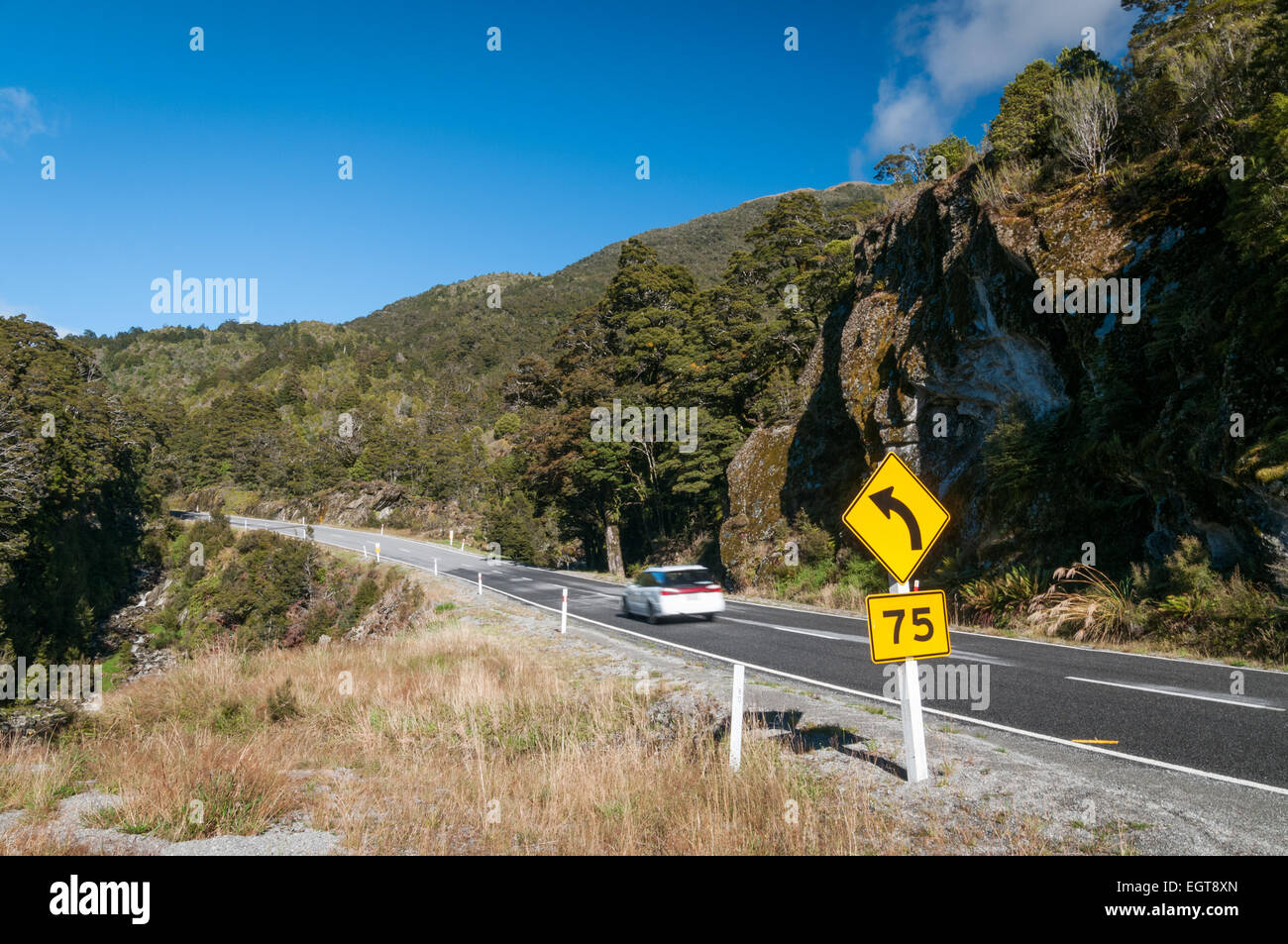 New zealand road sign curve hi-res stock photography and images - Alamy