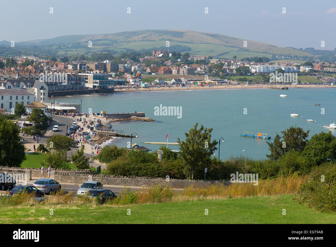 View of Swanage town and bay Dorset England UK south coast near Poole ...