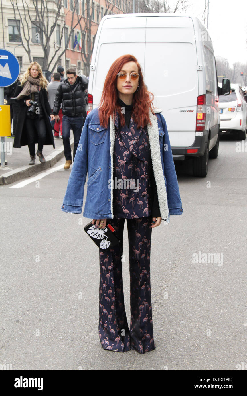 Giulia Brun arriving at the Emporio Armani runway show in Milan - Feb ...
