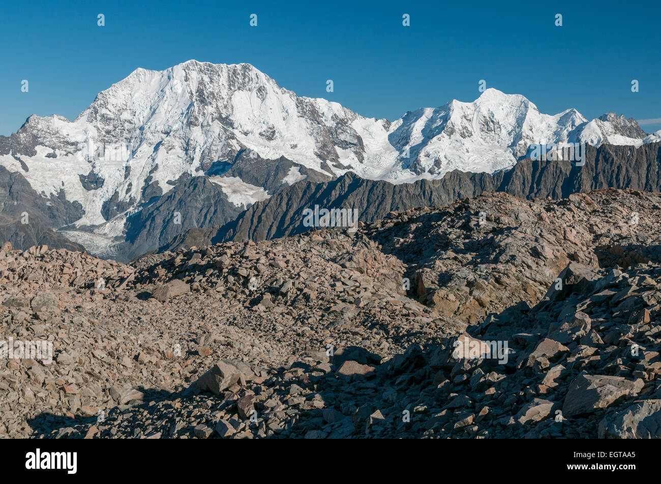 Mount Cook, left, and Mount Dampier, Southern Alps, West Coast, South ...