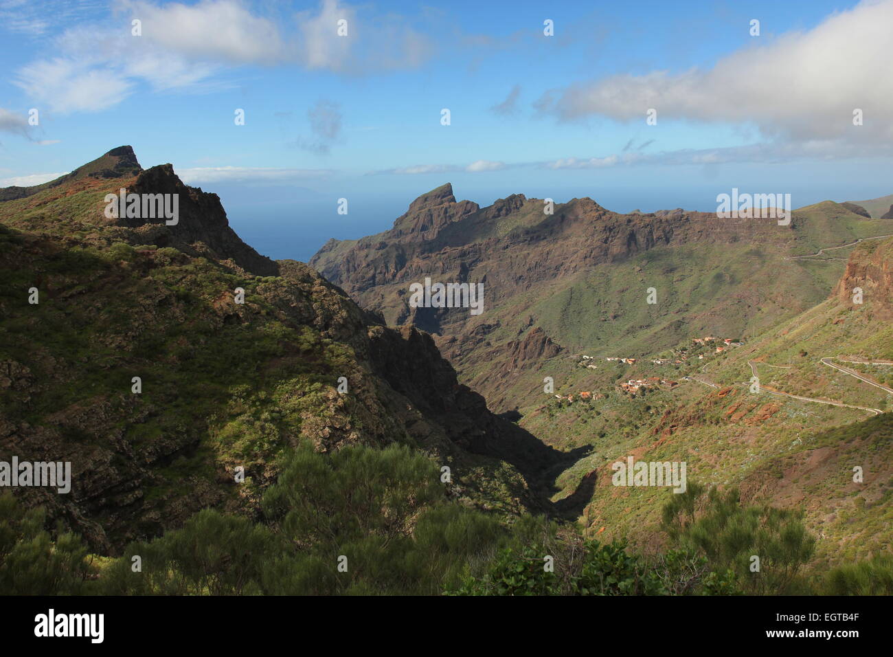 Tenerife landscape. spring green volcanic landscape above masca Stock ...