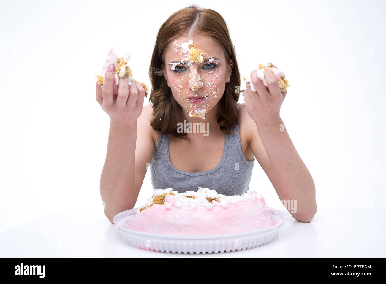 Young woman eat birthday cake hi-res stock photography and images - Alamy
