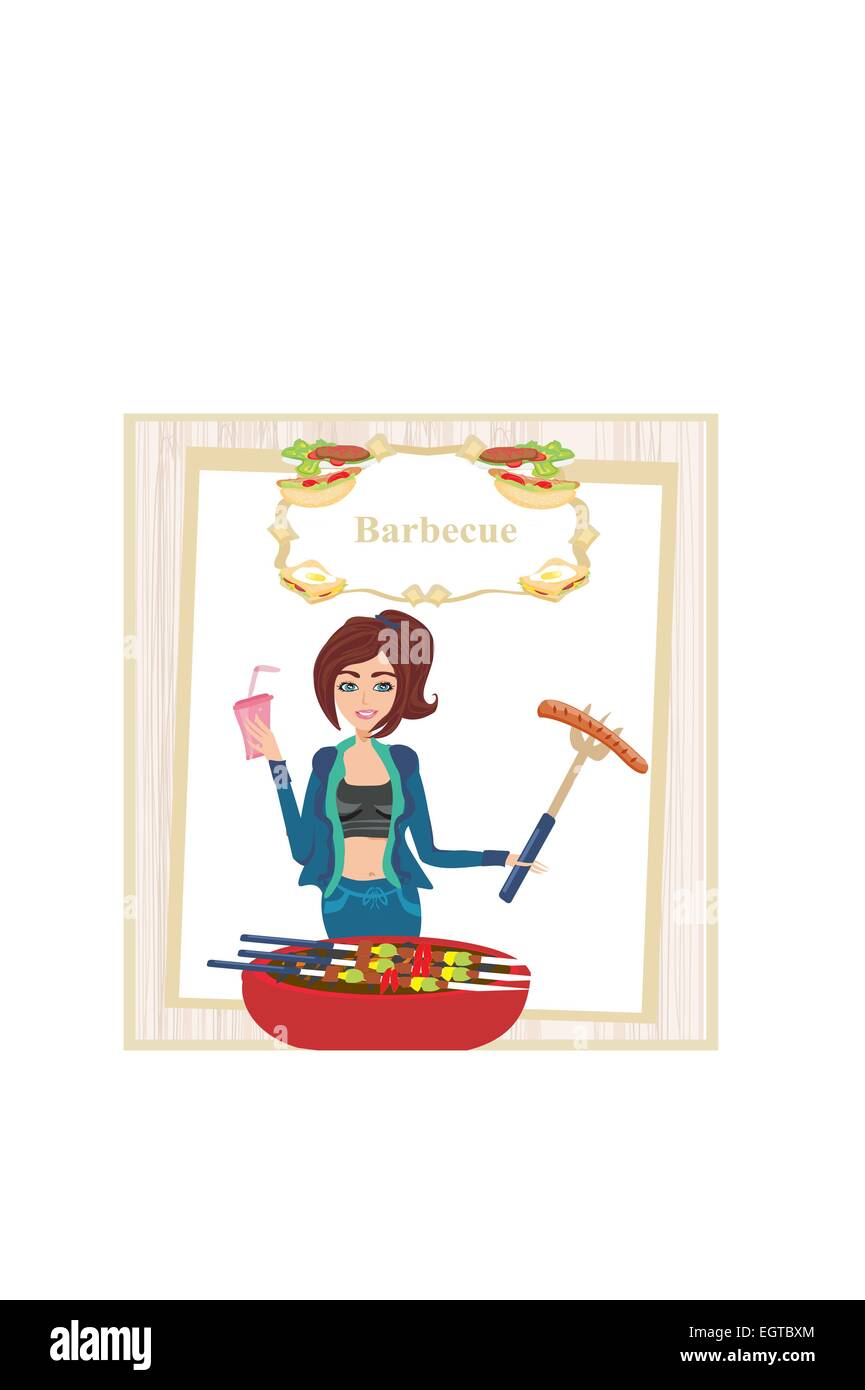 Girl Barbecuing Meat Grill Food Roast High Resolution Stock Photography ...