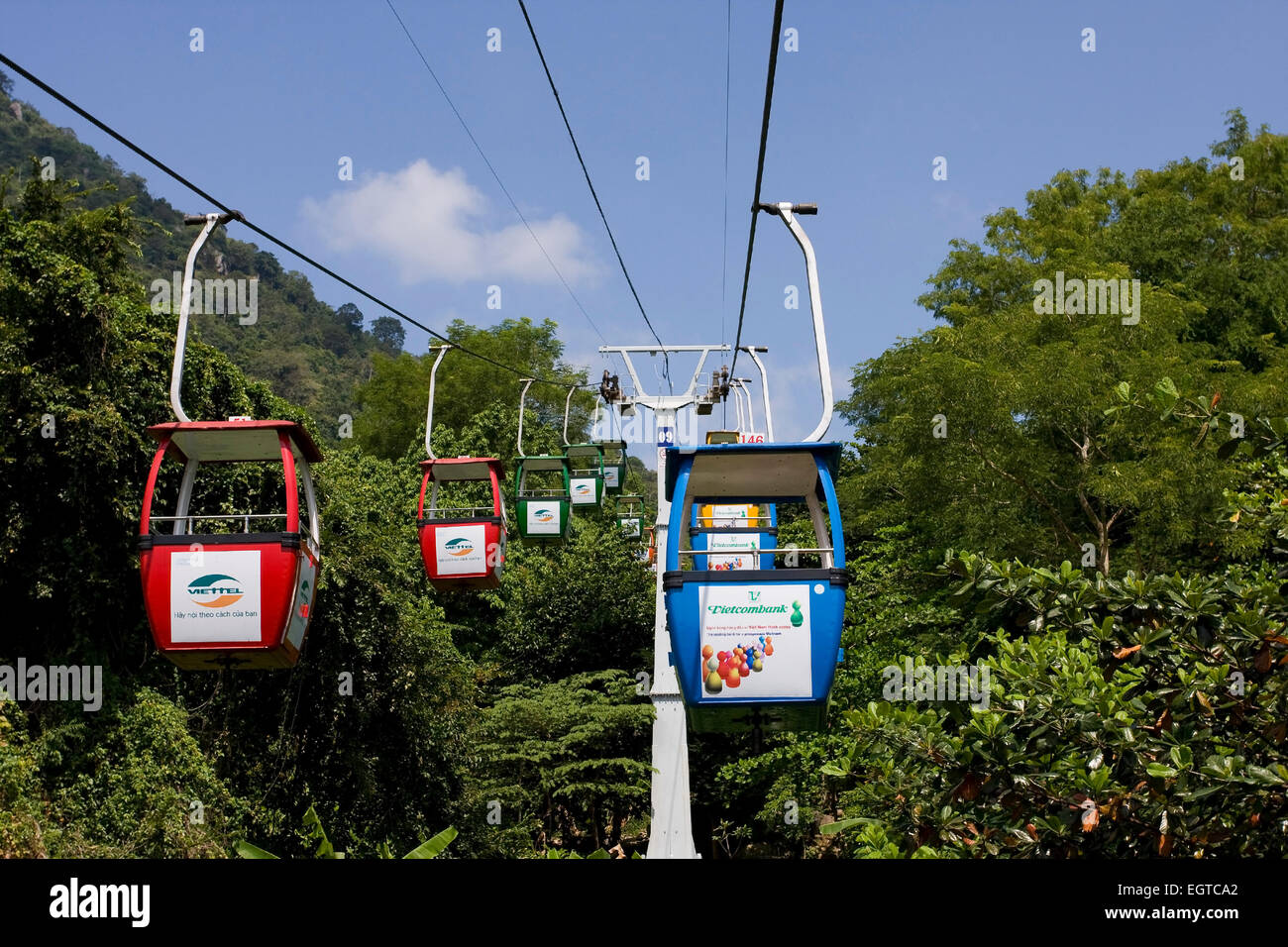 Cable car up the mountain of the Black woman, Nui Ba Den volcanic cones ...