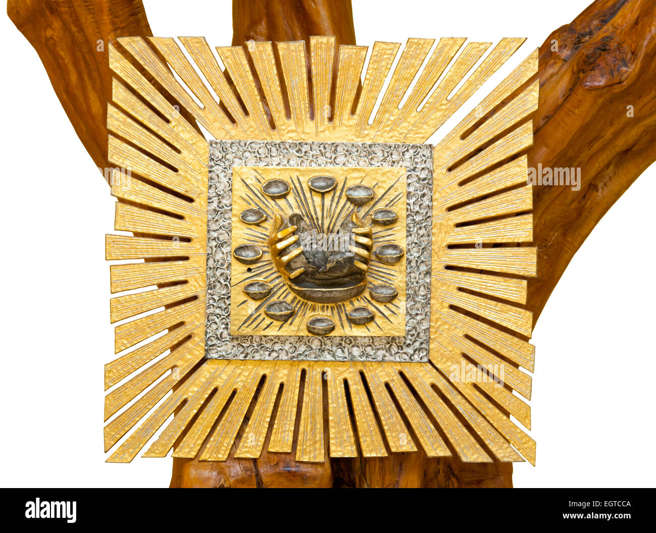 Golden Tabernacle on wooden tree isolated on white background Stock ...
