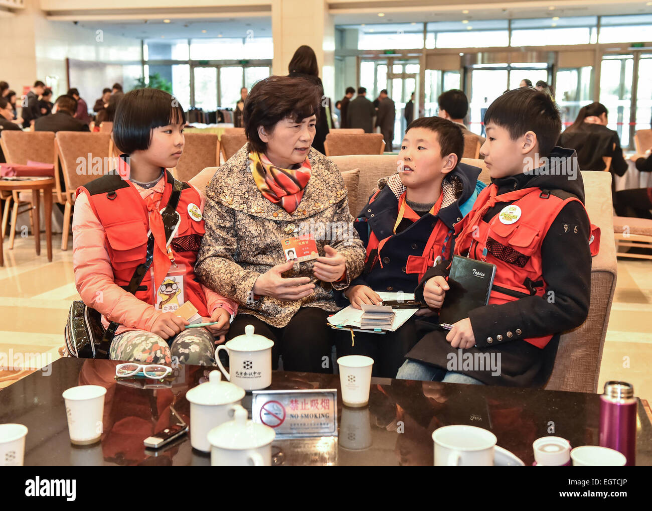 Beijing, China. 2nd Mar, 2015. Young journalists from a press corps ...